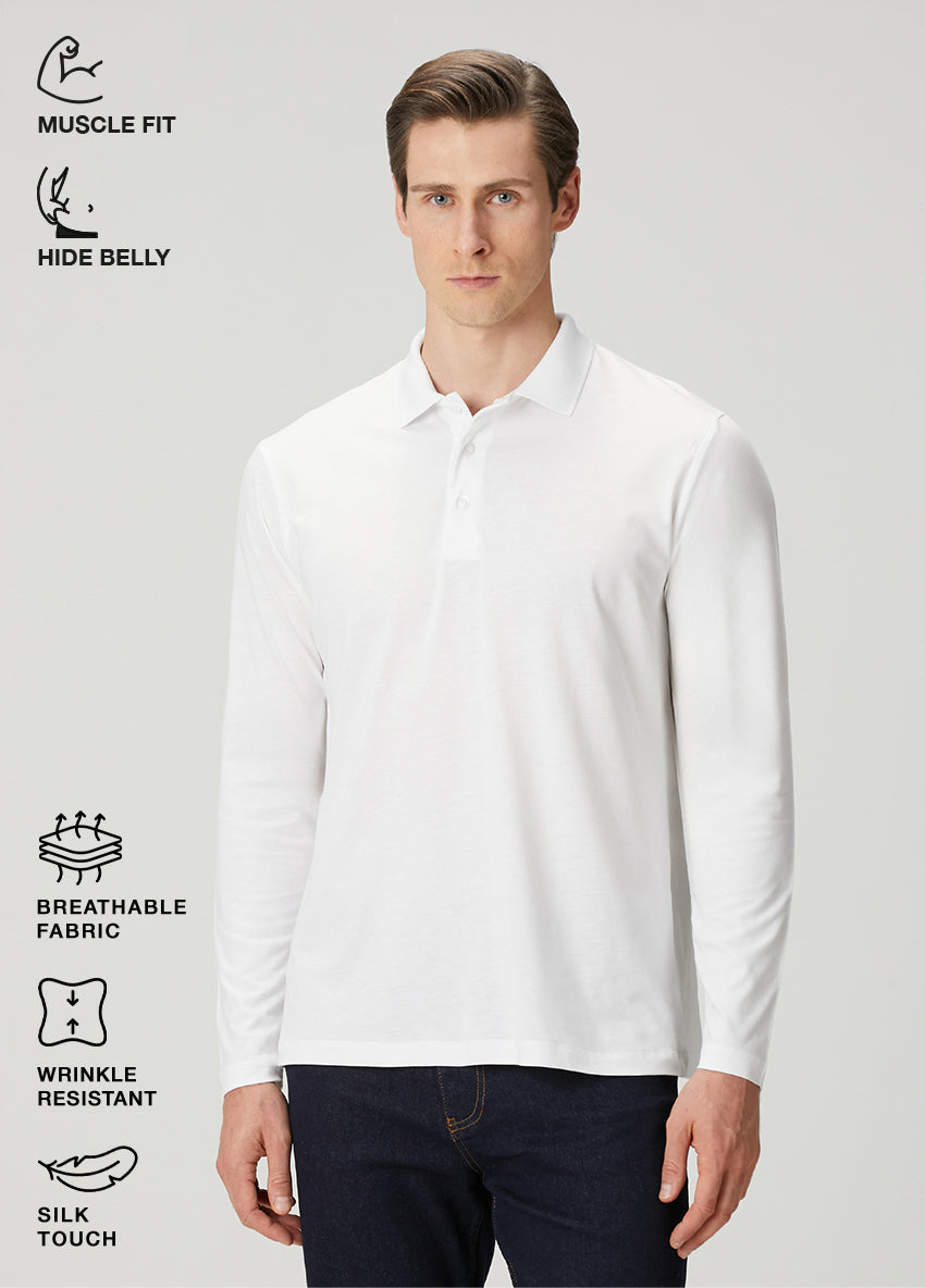 Milano Polo Uzun Kollu Beyaz Erkek | Qsimple Muscle Up Fit T-shirt ...