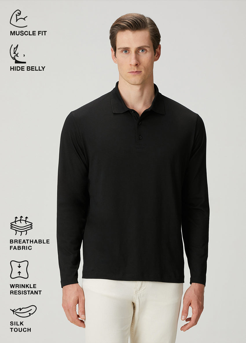 Milano Polo Uzun Kollu Siyah | Qsimple Muscle Up Fit Erkek T-shirt ...